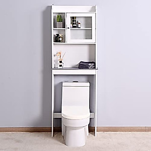 Yuxuanhang Modern Over The Toilet Space Saver Wood Storage Cabinet for Home, Bathroom Storage Cabinet Organizer, White