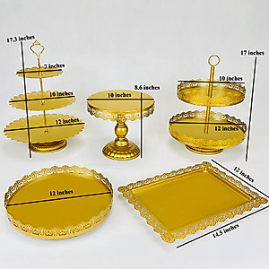 5 Pcs Cake Stands Set Gold Metal Cupcake Holder Dessert Display Plate Serving Platter Decoration for Baby Shower Wedding Birthday Party