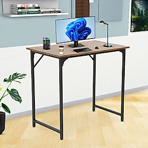 NChanmar 32 Inch Computer Desk, Office Desk Gaming Desk with Metal Frame, Writing Workstation for Home Office, Space Saving Computer Table for Small Space (Brown) 31x19.6x29