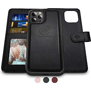 Shields Up Designed for iPhone 13 Pro Max Case Wallet, Detachable Magnetic Wallet Case with Card Holder & Wrist Strap, [Vegan Leather] Protective Folio Cover for iPhone 13 Pro Max 6.7 inch -Black