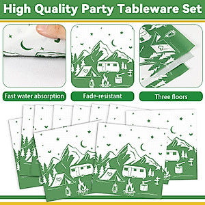 100 PCS Camp Bachelorette Party Supplies Tableware Set Mountain Camp Bachelorette Party Decorations Favors Paper Plates Napkins Forks for Girls Bridal Shower Wedding Engagement Serves 25 Guests