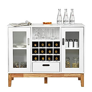 Giantex Buffet Sideboard, Wood Kitchen Server, Storage Cupboard, Wine Rack, 2 Cabinets, Drawer and Open Shelf, Living Room Furniture (White & Natural)