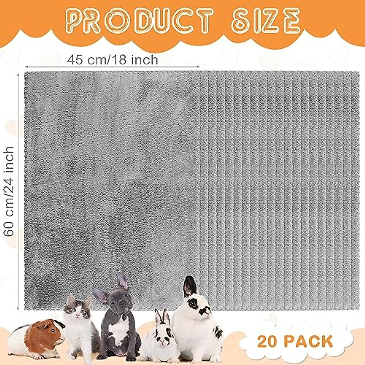 Panelee 20 Pcs Reusable Puppy Pads Waterproof Guinea Pee Pad Washable Pee Pads for Dogs Fleece Cage Liner Blankets Accessories Small Animals Bedding Mats Sleep Mat Pad Cover (Gray,18x24 in)
