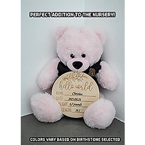 Baby Luv Hello World Announcement Sign with Custom Birthstone and Bonus Free Pen by BABY. Compact 4 Inch Birth Sign. Wooden Disc Announcements 1 Count. Newborn Sign-May, Green