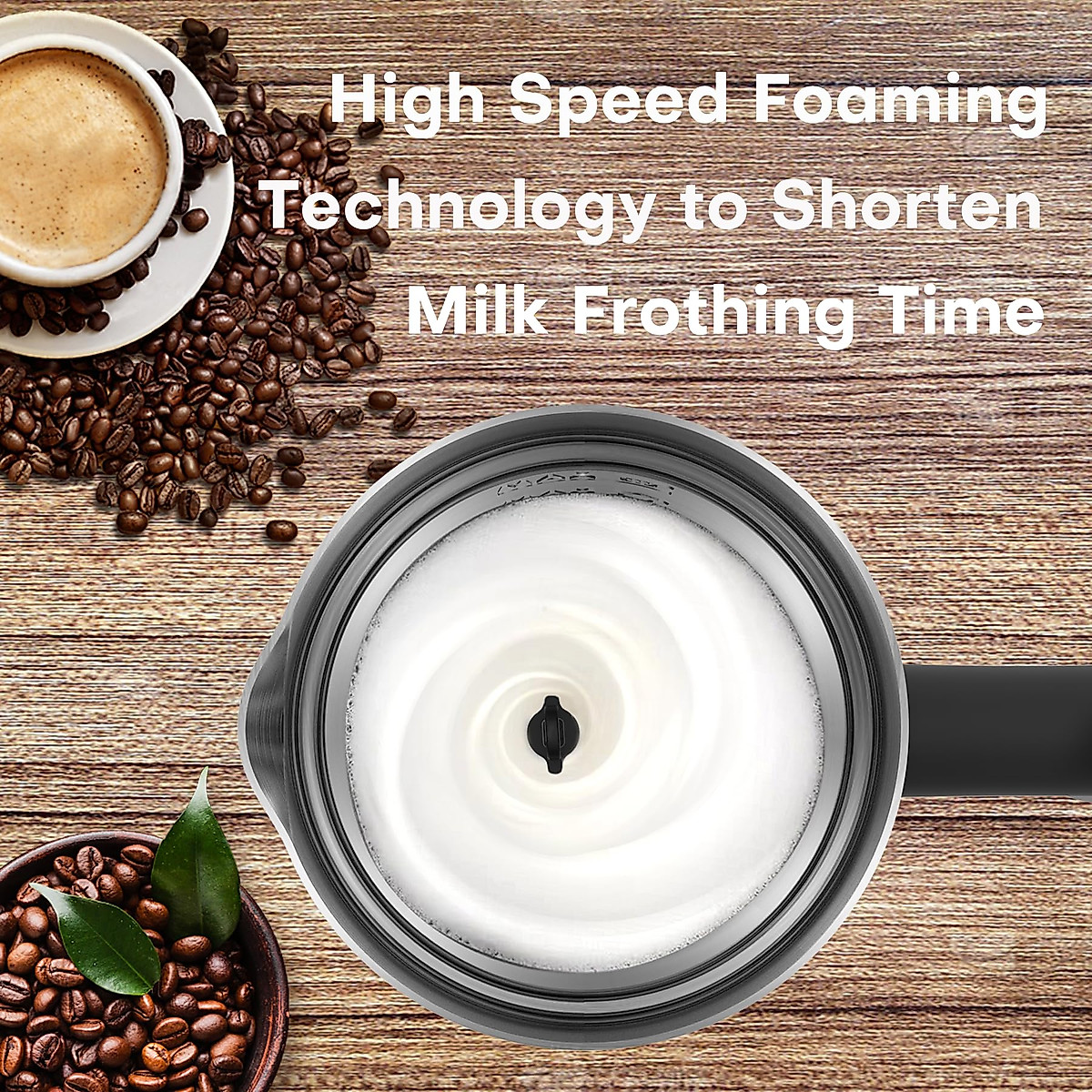 Casimhu Milk Frother Electric, 4-in-1 Milk Frother and Steamer Stainless Steel, 10.6oz Large Capacity, Warm and Cold Foam Maker, Automatic Milk Warmer for Coffee (polished)