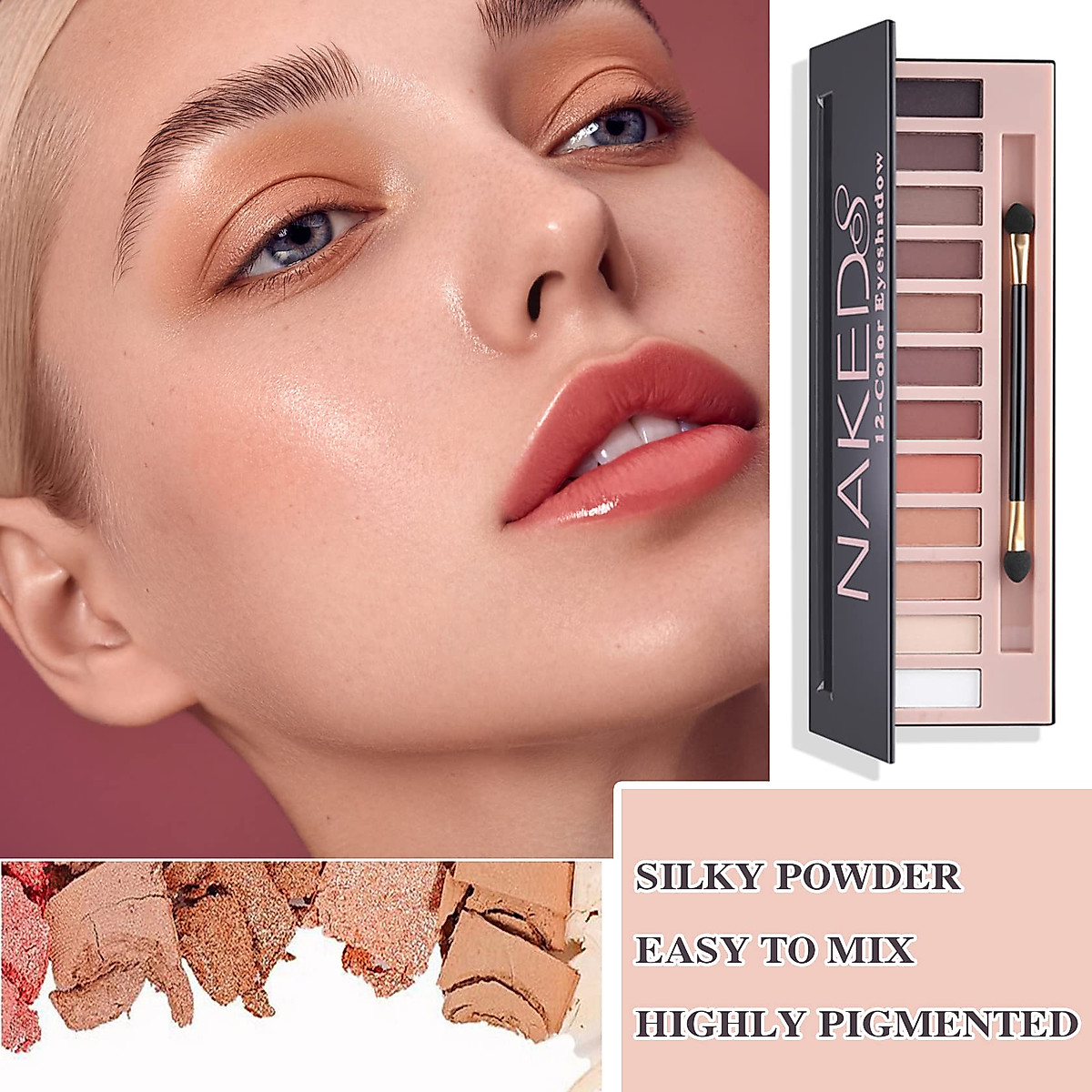 Fusang 12 Colors Naked Eyeshadow Palette,Natural Matte Nude Eyeshadow Palette Shimmer Highly Pigment Eye Shadow Pallete Set Long Lasting & Waterproof Smokey Smokey Glitter Eye Makeup with Brush （A）