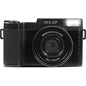Minolta MND30-BK 30MP 2.7K Ultra HD 4X Zoom Digital Camera (Black) Bundle with Deco Photo Point and Shoot Field Bag Camera Case (Black/Red)