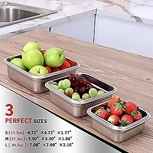 ANDMOON Stainless Steel Food Storage Containers with Lids Lunch Containers LeakProof Set of 3 (400ml,750ml,1200ml)-Friendly Stackable Bento Box - Lunch Box, Snack Boxes for People, Kitchen Storage