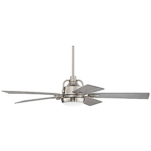 Casa Vieja 60" Lemans Modern Industrial Indoor Ceiling Fan with Dimmable LED Light Remote Control Brushed Nickel Gray Oak Opal Etched Glass for Living Kitchen Bedroom Family Dining Room