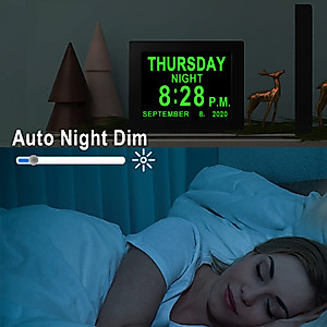 Véfaîî Digital Clock 2.0 with Date and Time for Elderly, 19 Alarms Custom Reminders, Dementia Clock for Seniors, Loud Alarms, Auto DST, Memory Function, Easy to Read (8" Large Black)