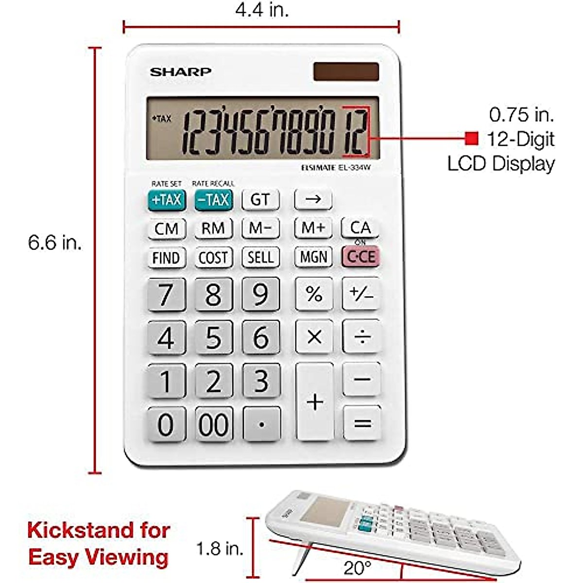 Sharp El334w El-334W Large Desktop Calculator, 12-Digit LCD