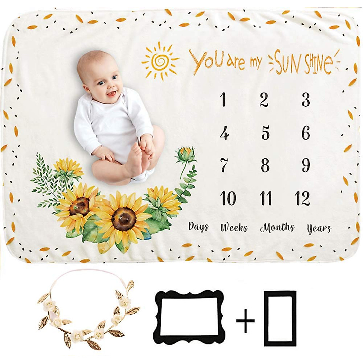 illikkuyax Baby Monthly Milestone Blanket Girl, 40×60 Inches Sunflower Milestone Blanket, You are My Sunshine, Flannel Fleece, Photography Backdrop Photo Prop