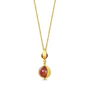 CHOW SANG SANG G* Collection 999 24K Solid Gold Red Agate Beaded Pendant for Women 86127P | [Not Include the Neckace]