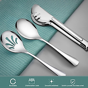 Teivio Stainless Steel Serving Utensils Set, Include Large Set of 18 Pieces - Serving Spoons, Slotted Spoons and Serving Tongs, for Catering/Buffet/Chafing Dish (Silver)