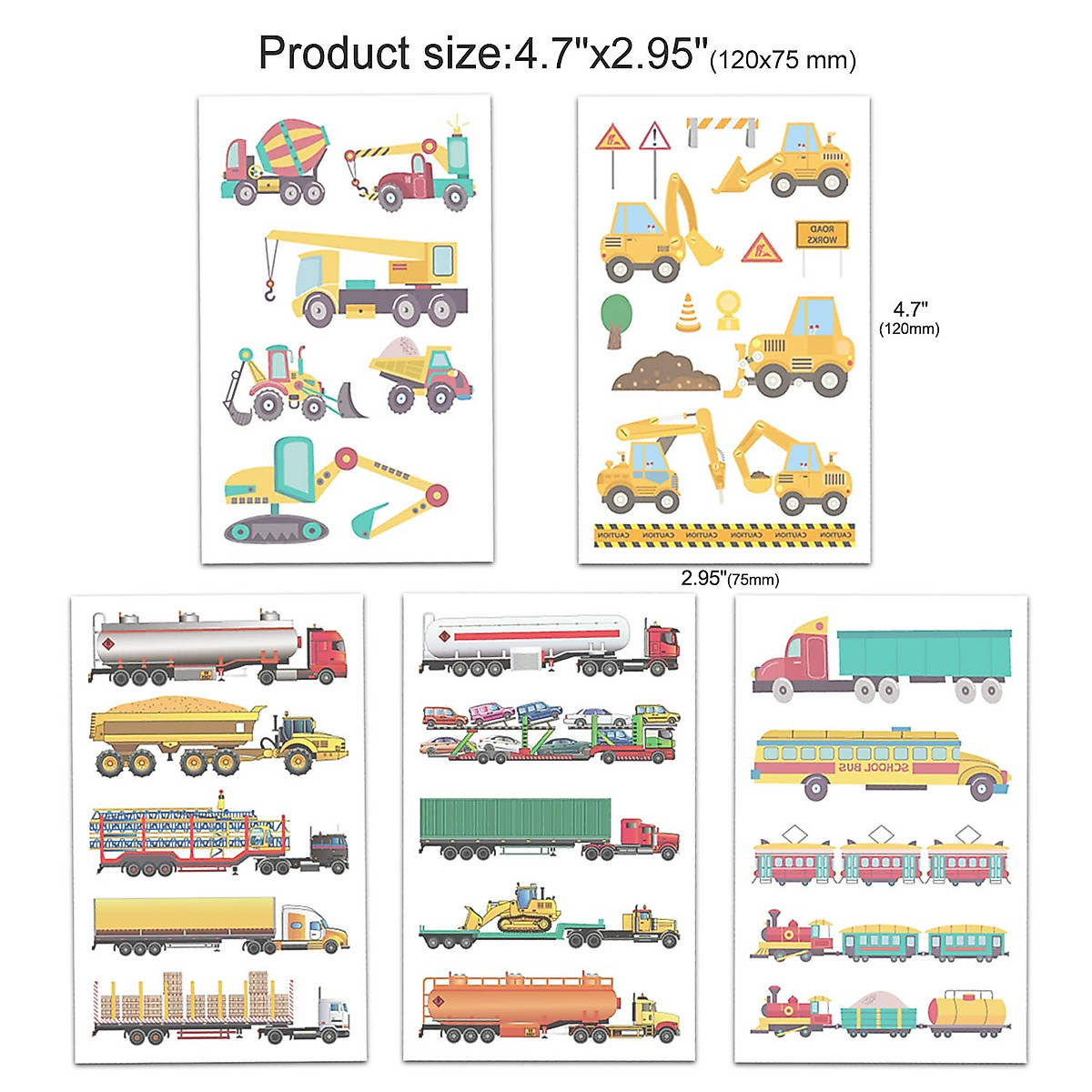 Konsait 82PCS Vehicles Temporary Tattoos Car Fake Tattoo Stickers for Kids Children Girls Boys Party Favors Supplies Kids Birthday Party Bag Filler