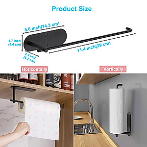 Black Paper Towel Holder Under Cabinet, Paper Towel Holder Wall Mount for Kitchen, Adhesive Paper Towel Holder for Bathroom, Self Adhesive or Drilling Stainless Steel Paper Towel Holders
