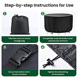 Mrrihand Round Patio Furniture Cover, Waterproof Heavy Duty 600D Outdoor Table Covers Anti-Fading Cover for Outdoor Furniture Set, 110"DIAx28"H, Black