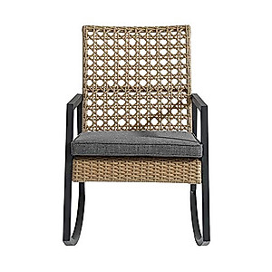 Walker Edison Lana Modern Metal Frame Cane Weave Rocking Chair, 38 Inch, Light Brown and Grey