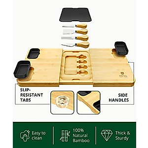 Extra Large Bamboo Charcuterie Boards - Large Charcuterie Board Set w/ 3 Sauce Bowls, 4 Knives & Slate Plate - Unique Cheese Board & Serving Tray with Charcuterie Accessories - Ideal Housewarming Gift