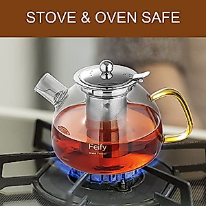 Glass Teapots for Stove Top (40oz/1200ml) Thicken Tea Pots for Loose Tea with Basket Infusers, Glass Tea Kettle Ideal Tea Sets for Women Tea Maker Gift