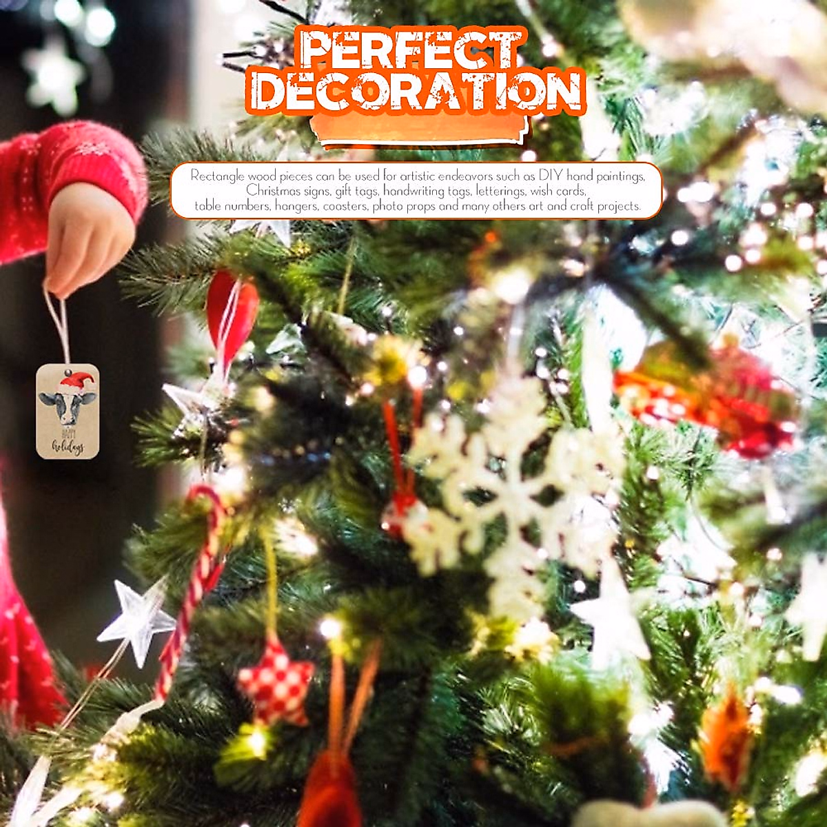 100 Pcs Unfinished Wood Pieces Rectangle-Shaped, Light Wooden Cutout Natural Rustic with Hole, and 2M Hemp Rope, for Craft Projects, Hanging Decorations, Painting, Staining (2” x 1.3”)