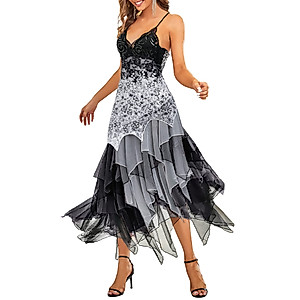 Ever-Pretty Women's Irregular A-line Sleeveless Lace Tea Length Prom Dresses Long White US8