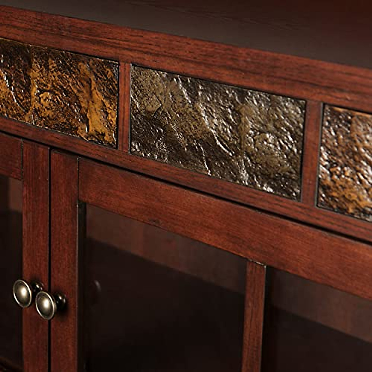 SEI Furniture Camino Mission Sideboard & Curio - Red Washed Expresso Finish w/ Faux Slate - Spacious Design (AMZ0092MC)