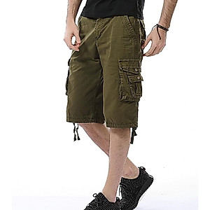 Men's Multi Pocket Zipper Cargo Short Outdoor Casual Loose Fit Dungarees Shorts (Green,44)