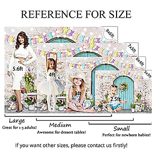 Mocsicka Easter Backdrop Blue Wooden Doors Brick Wall Bunny Rabbit Spring Photography Backdrops Easter Day Party Decorations Easter Photo Background Photo Studio Props (7x5ft (82x60 inch))