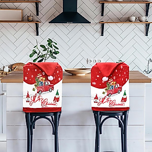 Christmas Chair Covers Set of 4, Christmas Chair Back Covers, Santa Hat Chair Covers, Christmas Decorations Indoor Chair Covers for Dining Room, Christmas Kitchen Decor Dining Room Chair Covers