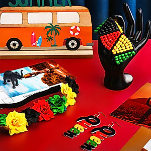 Hanaive 3 Pcs Jamaica African Jewelry Sets for Women Wood Dangle Earrings Jamaican Bracelets Stretchy Headband Accessories for Kids Girls