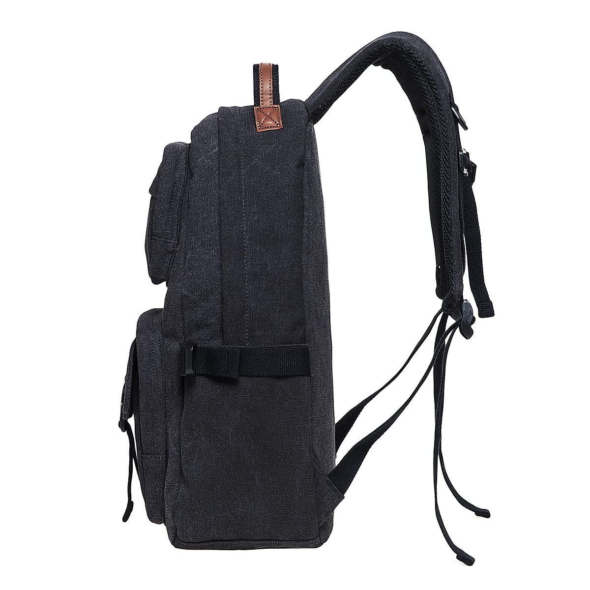 KAUKKO Vintage Casual polyster and Leather Rucksack Backpack(20-2-BLACK)