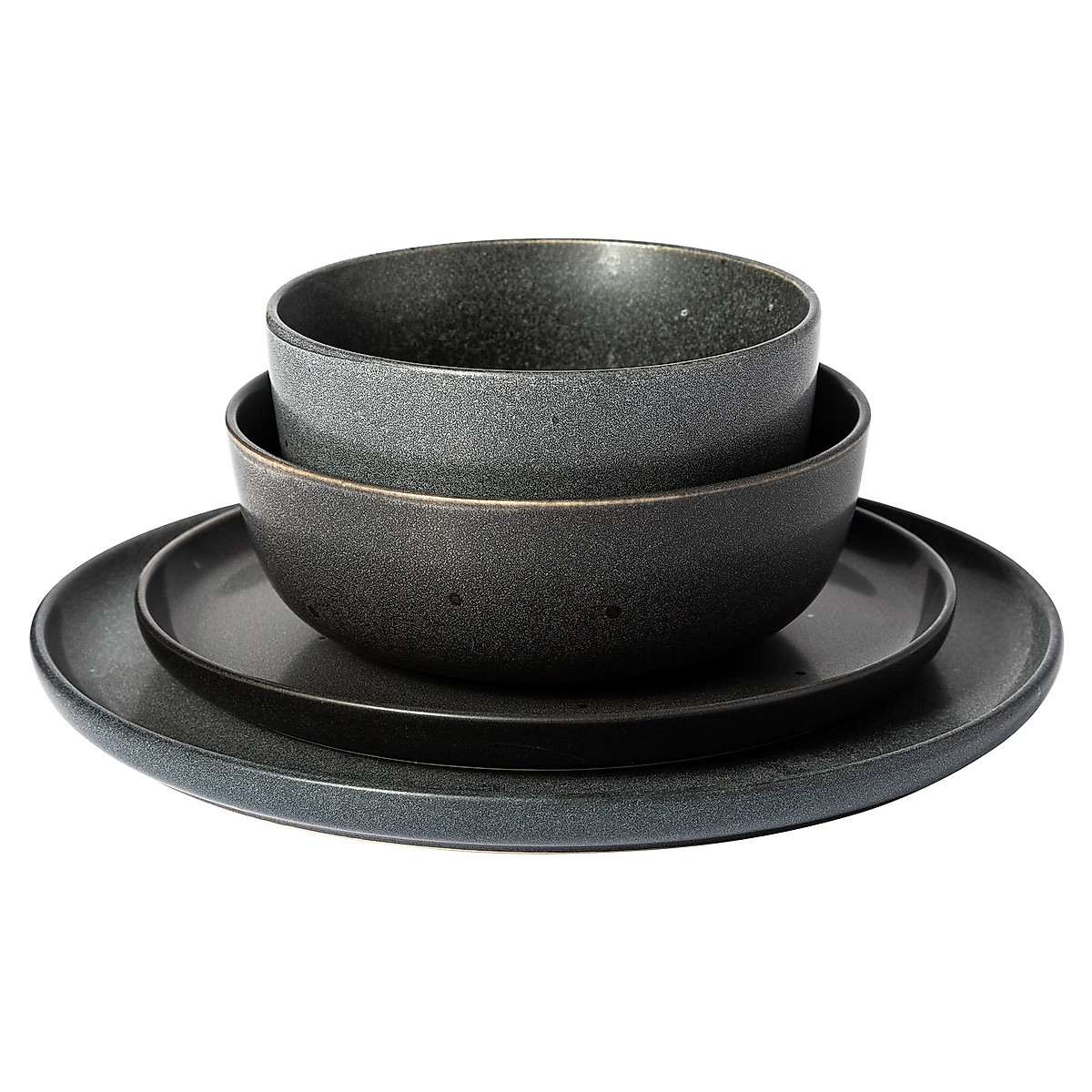 Gibson Elite James Street Stoneware Matte Reactive Double Bowl Dinnerware Set - Truffle Grey, Service for 4 (16pcs)