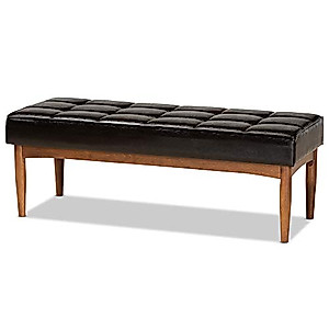 Baxton Studio Sanford Dining Bench Dark Brown Faux Leather Upholstered and Walnut Brown Finished Wood Dining Bench