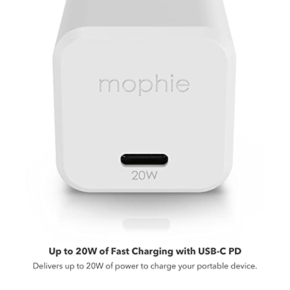 mophie USB C Charger GaN 20W Fast Compact Charger for MacBook Pro 13, Galaxy S22/S22+/S22 Ultra/S21, Note 20/10, iPhone 14/13/12 Pro, and More - White