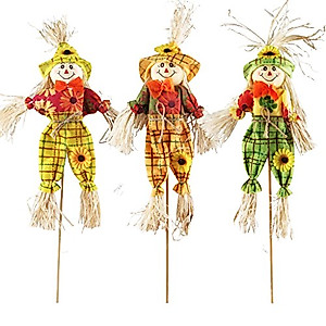 IFOYO Small Fall Harvest Scarecrow Decor, 3 Pack Happy Christmas Decorations 15.75 Inch Scarecrow Christmas Decoration for Garden, Home, Yard, Porch, Thanksgiving Decor