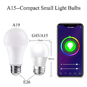 DOGAIN Smart Light Bulb A15 RGB Color Changing Light Bulb Compatible with Alexa Google Home, WiFi LED Dimmable E26 Smart Bulb 6W(40W Equivalent) 500LM (Only 2.4GHz) 6 Pack