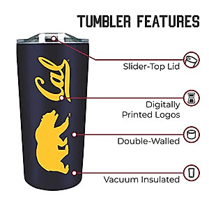 Campus Colors NCAA Stainless Steel Tumbler perfect for Gameday - 18 oz - Double Walled - Keeps Drinks Perfectly Insulated (Cal Golden Bears - Blue)