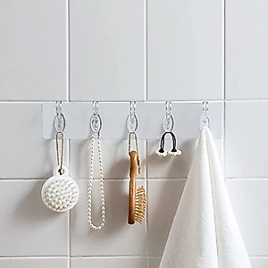 XGBYR Multifunctional Transparent 6 Hooks,Transparent Wall Hooks,Clear Plastic Hooks Self Adhesive,Heavy Duty Self Adhesive Hooks,Adhesive Row Hooks,Drill-Free Wall Hooks (1SET)