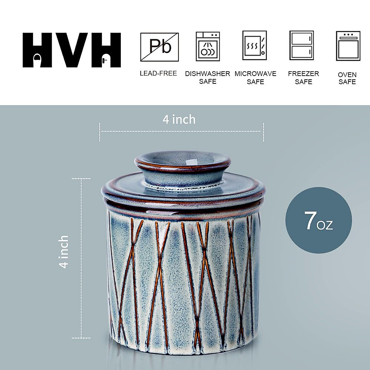 HVH Ceramic Butter Crock, French Butter Dish with Lid for Countertop, Butter Crock with Water, Butter Keeper for Counter, Butter Holder for Soft Butter (Wabi sabi)