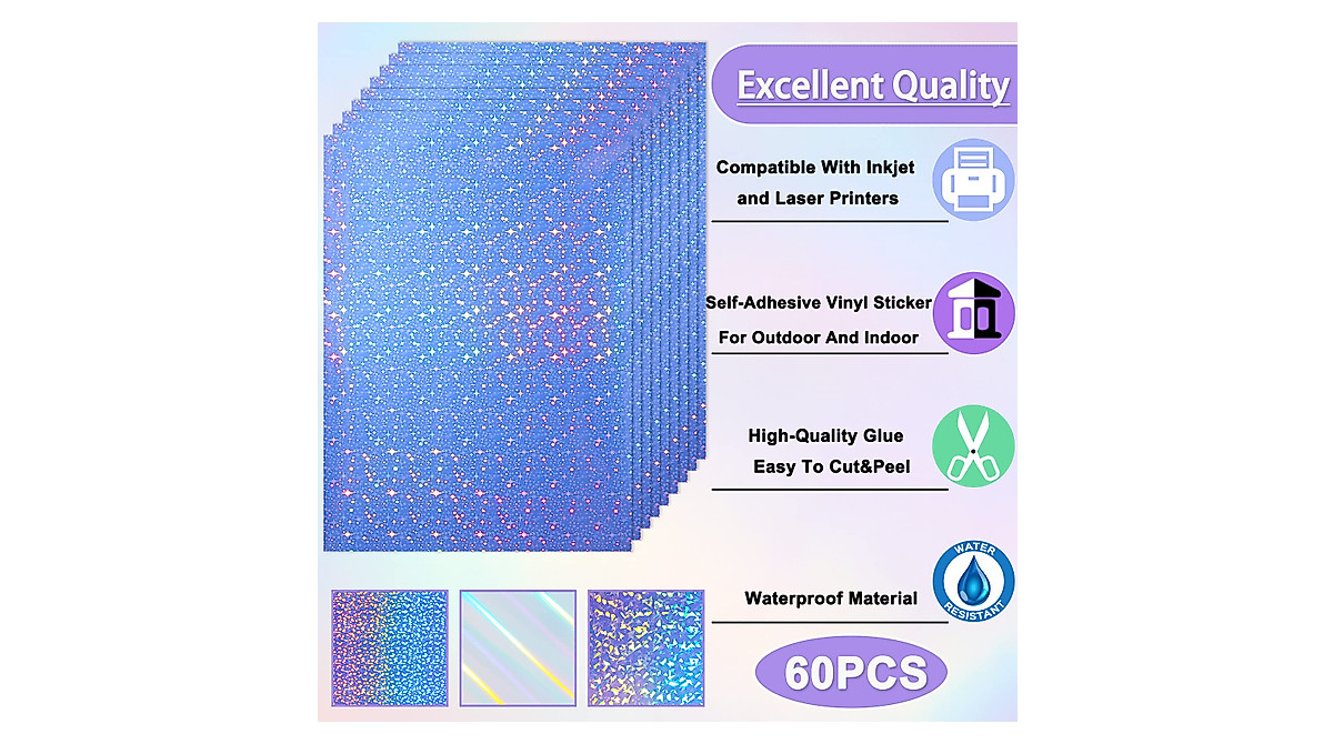 Printable Holographic Sticker Paper - 60 Sheets