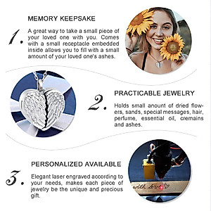 EUDORA Wings can Opened Urn Necklace Personalized Cremation Urn DIY Picture Necklace for Humen Pet Dog Cat Ashes Sterling Silver Heart Necklace Custom Pendant Jewelry for Women Man, 20" chain
