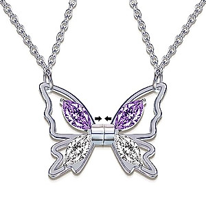 SmileBelle Best Bff Necklace for 2 Magnetic Butterfly Friendship Necklace as Bestie Gifts for 2 Teen Girls, Matching Friends Necklace Birthday Long Distance Jewelry Gift for Best Friends Female Women
