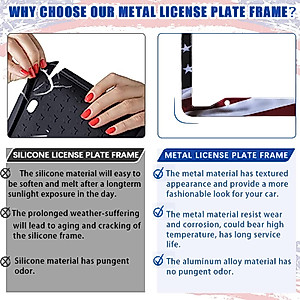 American Flag License Plate Frame Holder - 2 Pack Universal Aluminum Matte Stripe US Flag Gloss Patriotic Car Plate Frame Covers with Free Screws Fasteners Caps