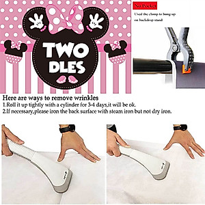 HEETON Pink Mouse Twodles Birthday Party Supplies Decorations Pink Girl Second Fabric Banner Backdrop for Baby Two Years Old 2nd Birthday Photo Props Background -7 x 5ft