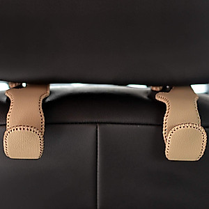 MECHCOS Car Seat Headrest Hooks for Car Back Seat Organizer Hanger Storage Hook Holder for Car SUV Organization Purse Shopping Groceries Bag Handbag, Beige, 2 Pack