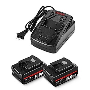 2Pack BAT609 6000mAh 18V Battery and Charger Kit Replacement for Bosch 18 Volt Battery Li-ion Compatible with Bosch 18v Battery & Charger Combo Starter Kit BAT609G BAT610G BAT611 BAT612 BAT618 BAT618G