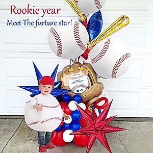 Baseball Balloon garland arch kit 150pcs Red Blue White Silver and Starburst Baseball bat glove balloons fot Sport theme Party Rookie Year 1st Birthday decorations