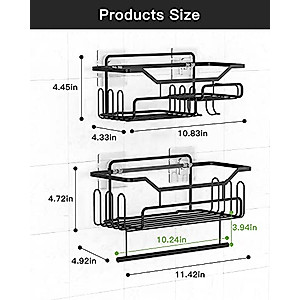 Uamector Shower Caddy Shelves Bathroom Organizer, 2 Pack Adhesive Rustproof Stainless Steel Black Shower Shelf for Inside Shower, No Drilling Wall Mount Shower Organizer Storage for Kitchen