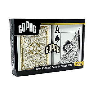 Copag Legacy Design 100% Plastic Playing Cards, Poker Size Jumbo Index Black/Gold Double Deck Set